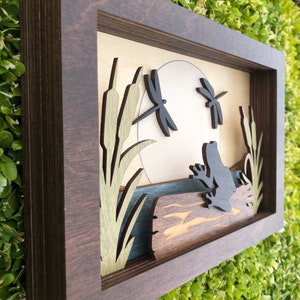 Frog on A Log With Dragonflies 3D Wood Shadow Box Scene / Laser Cut ...