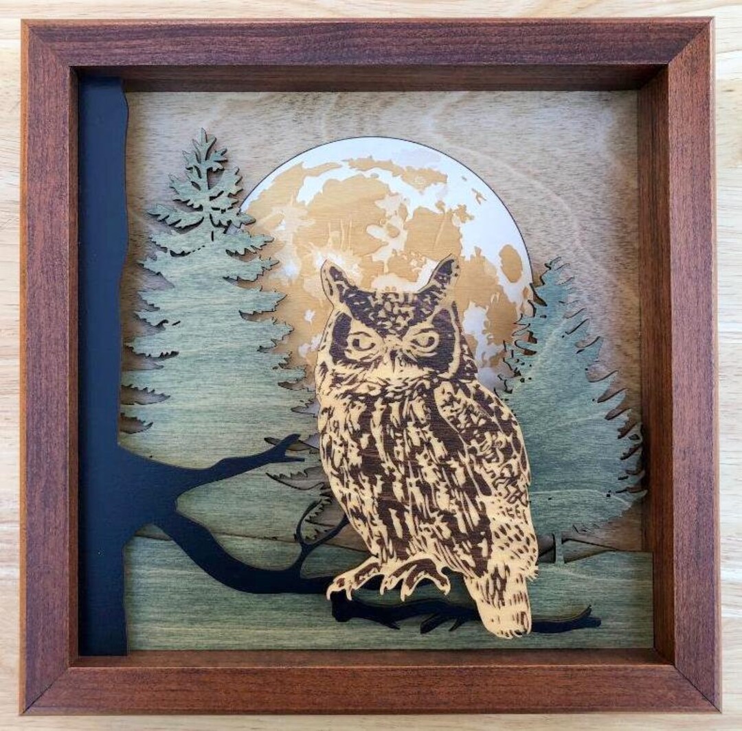 Owl in Forest 3D Wood Shadow Box Scene / Laser Cut 10x10 Artwork ...