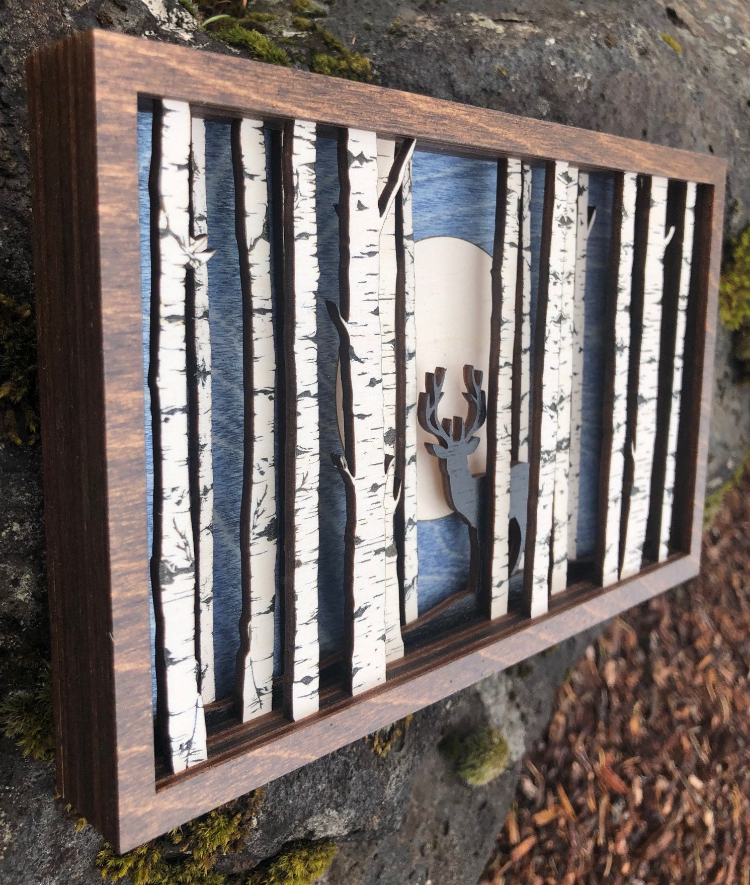 Deer in Birch Forest 3D Wood Shadow Box Scene / Intricately | Etsy
