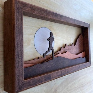 Male Runner 3D Wood Shadow Box Small Scene / Laser Cut, Inlaid / Cross ...