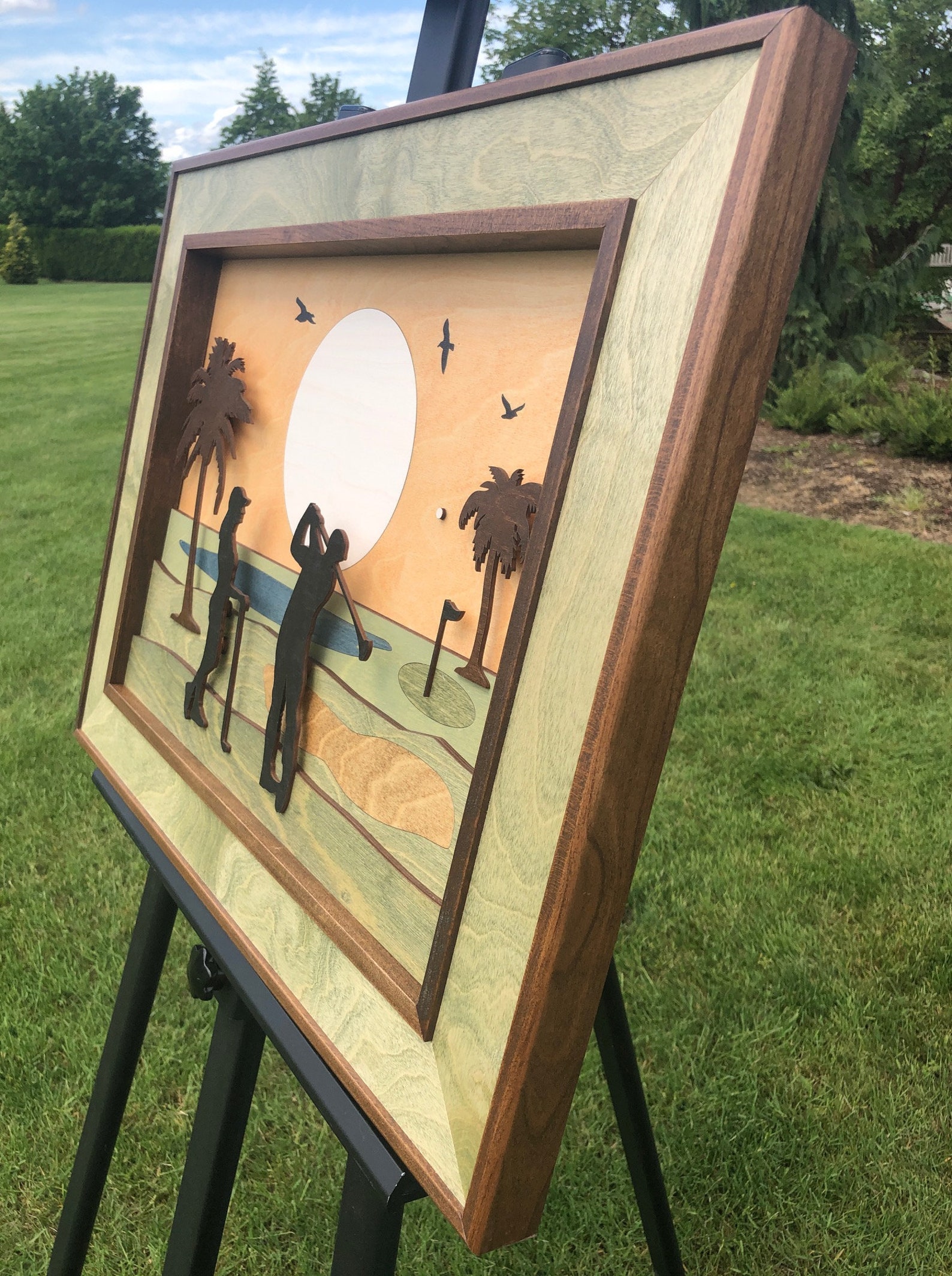 Golfers 3D Wood Shadow Box Scene Inlaid Etched / Water Hazard - Etsy