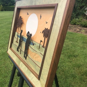 Golfers 3D Wood Shadow Box Scene Inlaid, Etched / Water Hazard Sandtrap ...