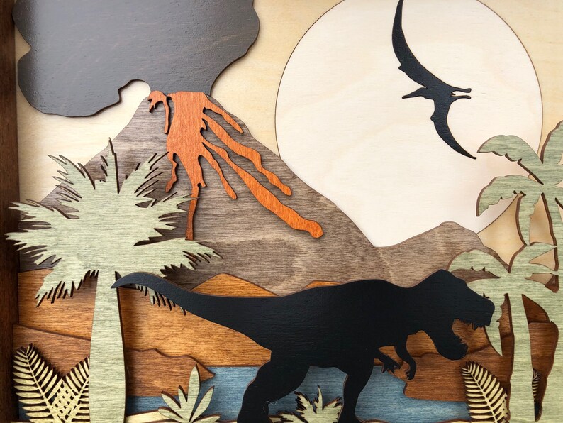 Dinosaur T-rex Jurassic Prehistoric Landscape / 3D Wood Shadow - Etsy
