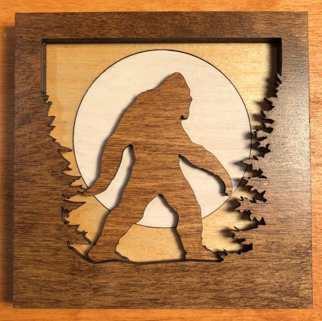 Sasquatch BIGFOOT in Forest 3D Shadow Box Wood 4"x4", Laser Cut ...