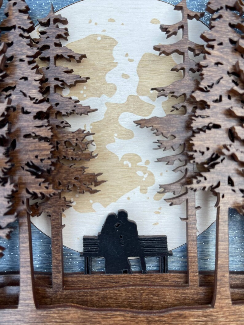 Handcrafted 3D Wood Shadow Box, Lovers in Forest Scene, Pacific ...
