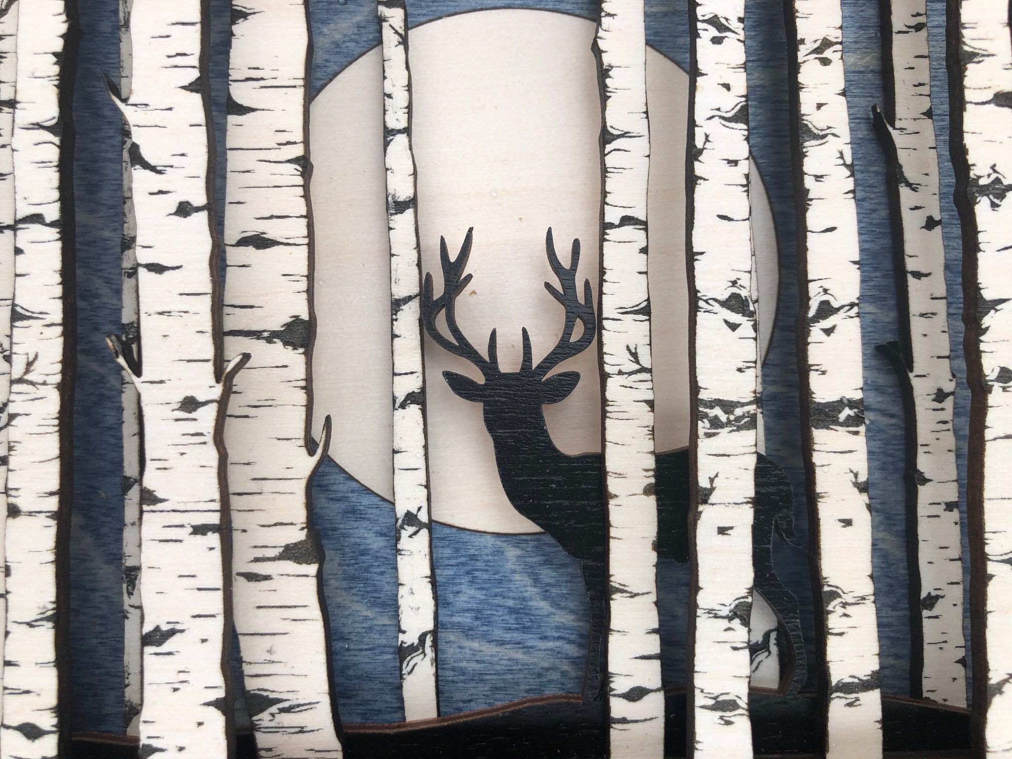Deer in Birch Forest 3D Wood Shadow Box Scene / Intricately - Etsy