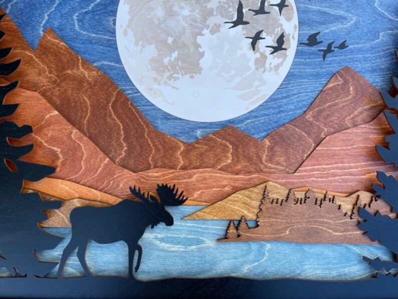 Moose in Forest by Lake 3D Wood Shadow Box Scene / Laser Cut - Etsy