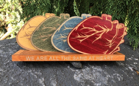 Rainbow Heart Muscle Wood Coasters Set of 4 in Stand Laser | Etsy