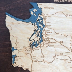 Washington State Map Wall Plaque / 3D Layered Wood / Hand Drawn, Laser ...