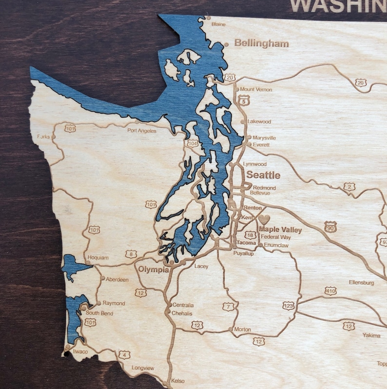 Washington State Map Wall Plaque / 3D Layered Wood / Hand - Etsy
