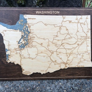Washington State Map Wall Plaque / 3D Layered Wood / Hand Drawn, Laser ...