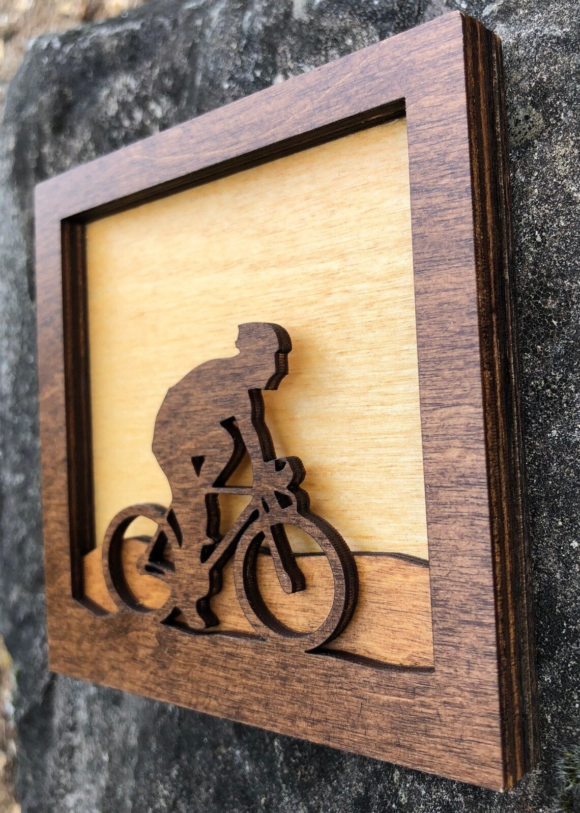 Mountain Biker Cyclist 3D Wood Shadow Box Wood 4x4 | Etsy