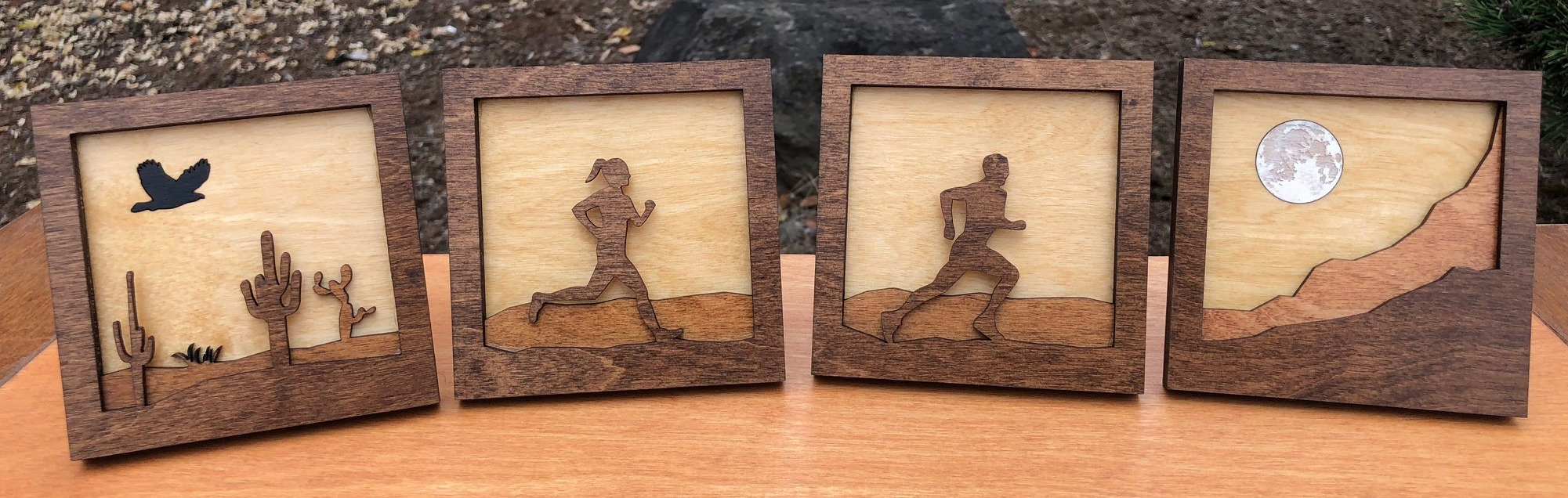 Female Runner Jogger 3D Wood Shadow Box 4x4 Small | Etsy