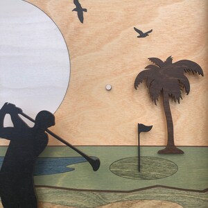 Golfers 3D Wood Shadow Box Scene Inlaid, Etched / Water Hazard Sandtrap ...