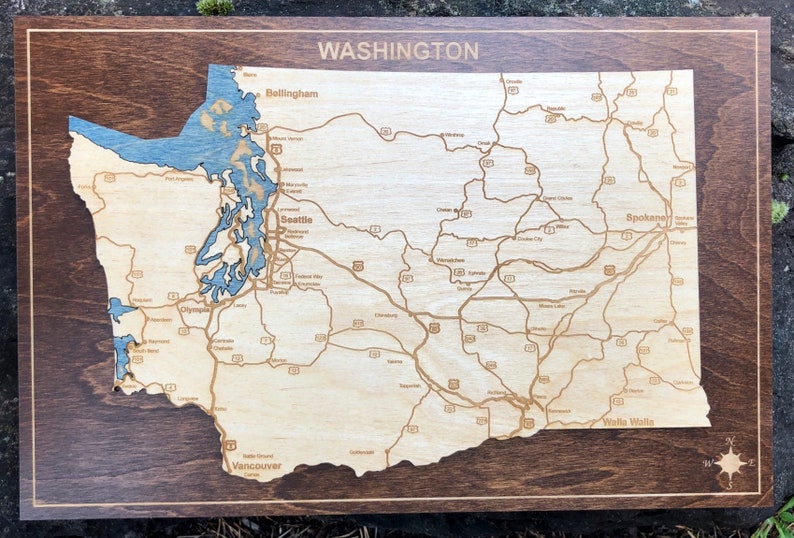 Washington State Map Wall Plaque 3d Layered Wood Hand Etsy