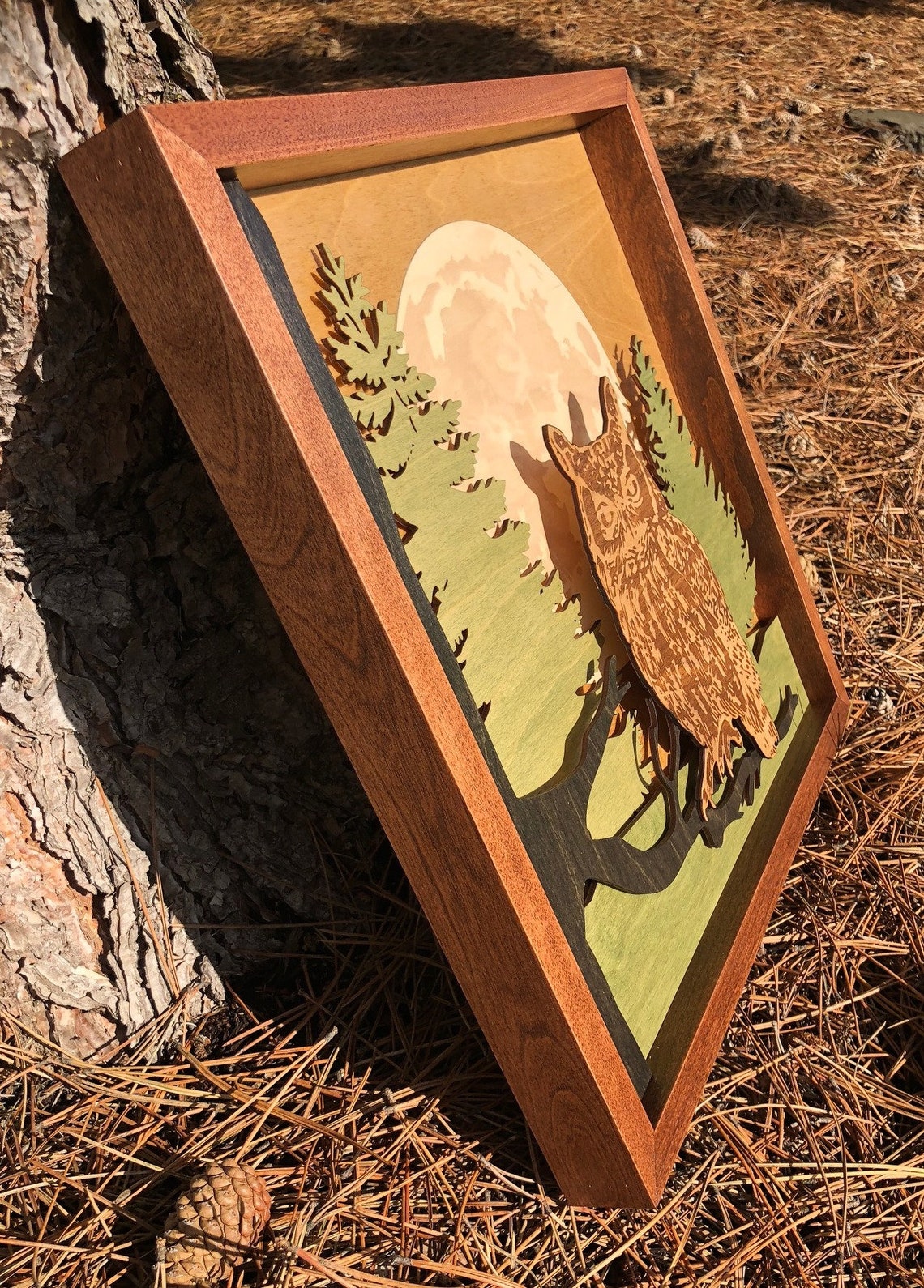 Owl in Forest Trees 3D Wood Shadow Box Scene / Laser Cut and - Etsy