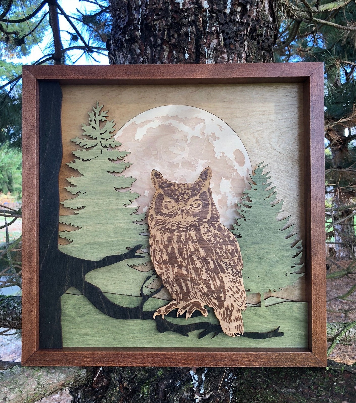 Owl in Forest Trees 3D Wood Shadow Box Scene / Laser Cut and - Etsy