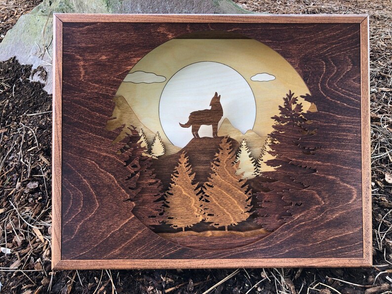 Howling Wolf in Forest 3D Wood Shadow Box Scene / Laser Cut - Etsy Hong ...
