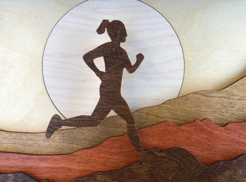 Female Runner 3D Wood Shadow Box Wood Scene Inlaid Laser Cut / - Etsy