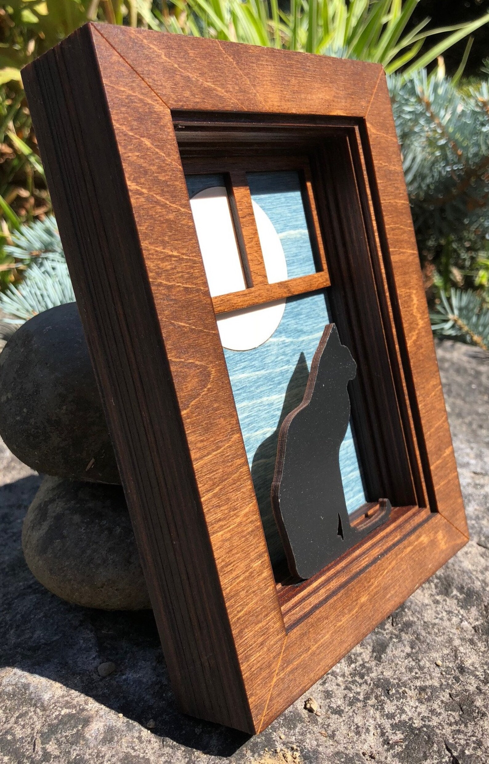 Black Cat in Moonlight Window 3D Wood Shadow Box / by - Etsy