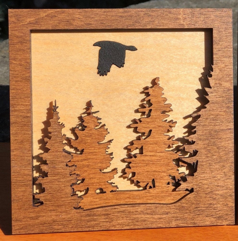 Raven Crow Bird in Forest 3D Wood Shadow Box 4x4 - Etsy