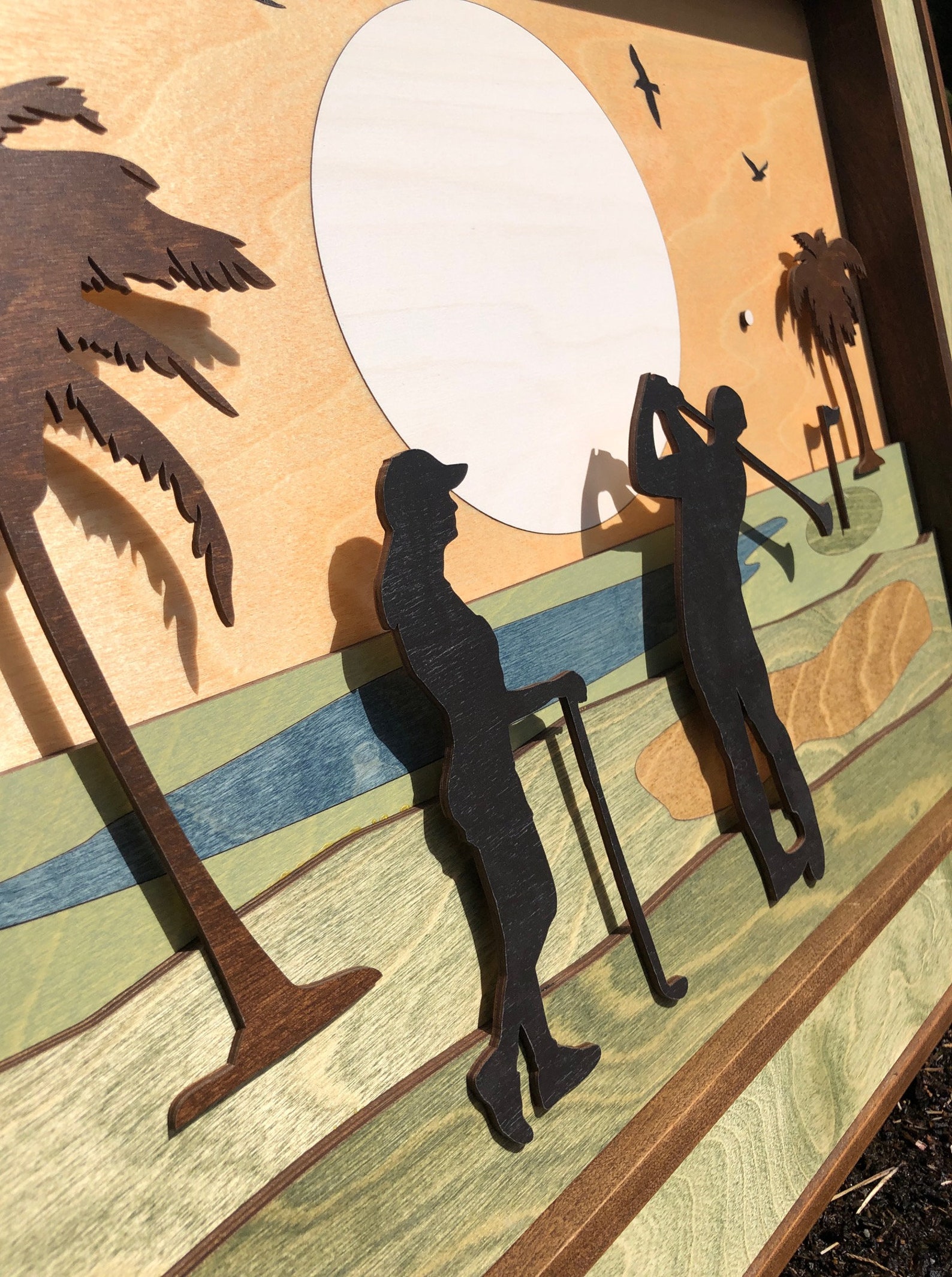 Golfers 3D Wood Shadow Box Scene Inlaid Etched / Water Hazard - Etsy