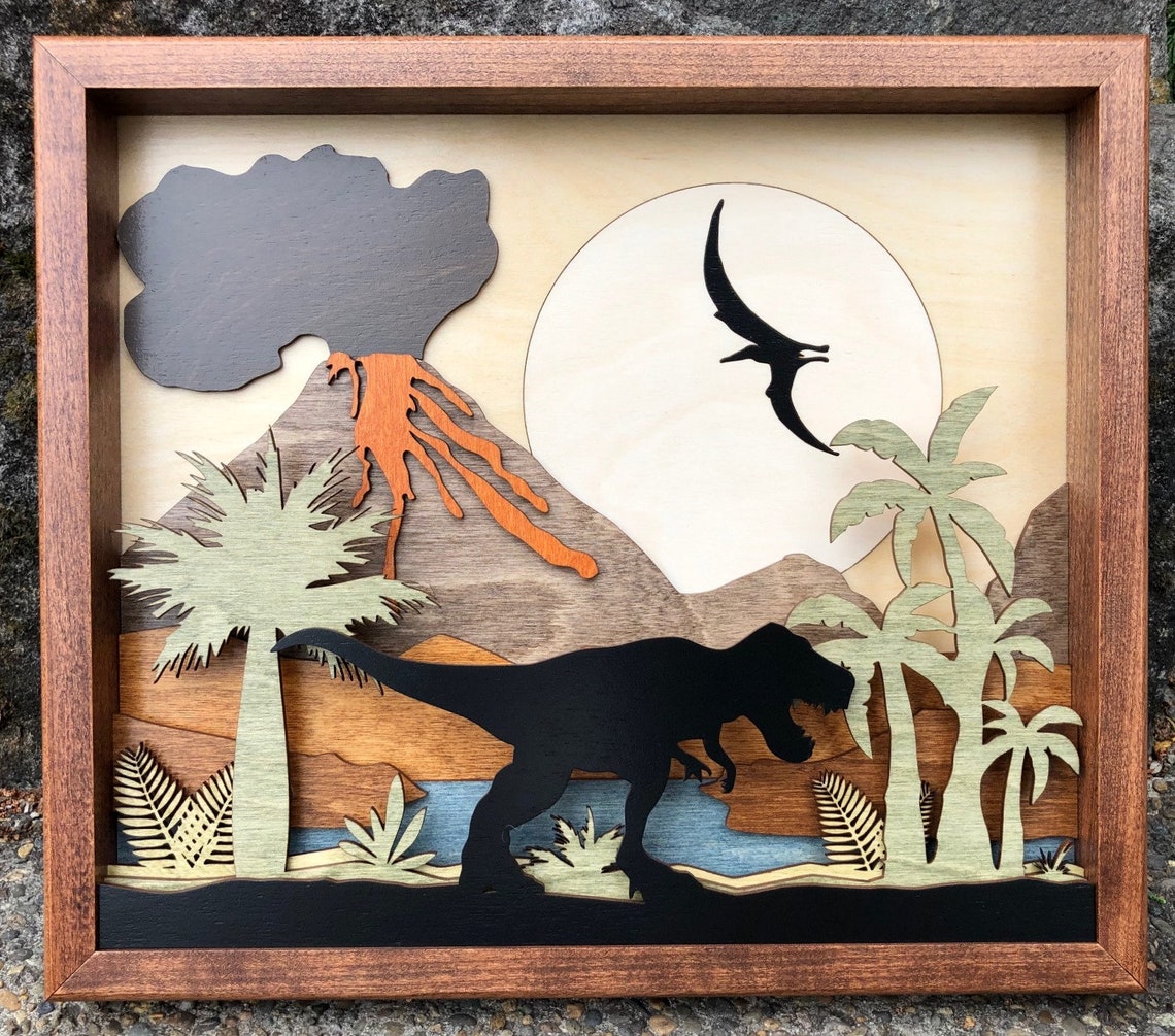 Dinosaur T-rex Jurassic Prehistoric Landscape / 3D Wood Shadow - Etsy