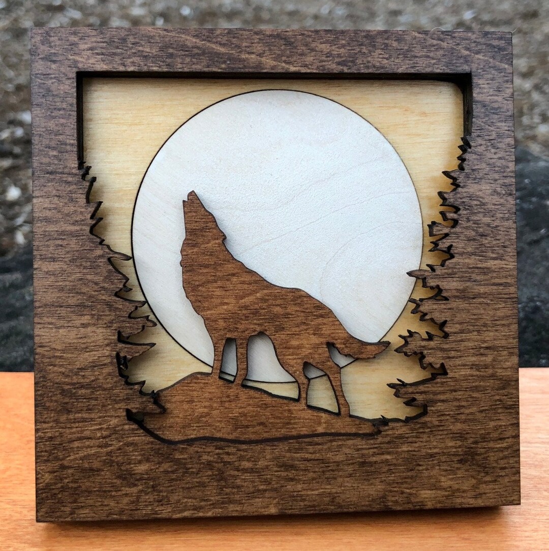 Howling Wolf in Forest Woods 3D Wood Shadow Box - Etsy Canada