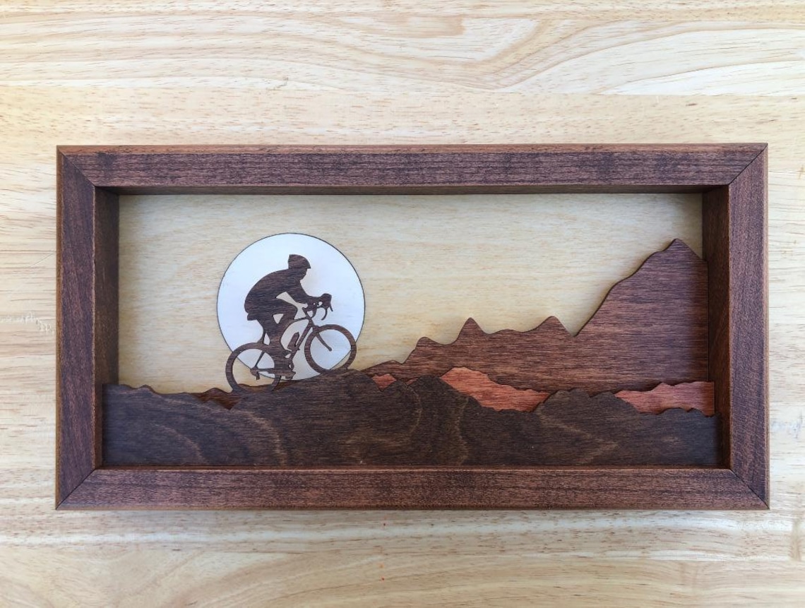 Mountain Biker 3D Wood Shadow Box Landscape Small Art Scene / | Etsy UK