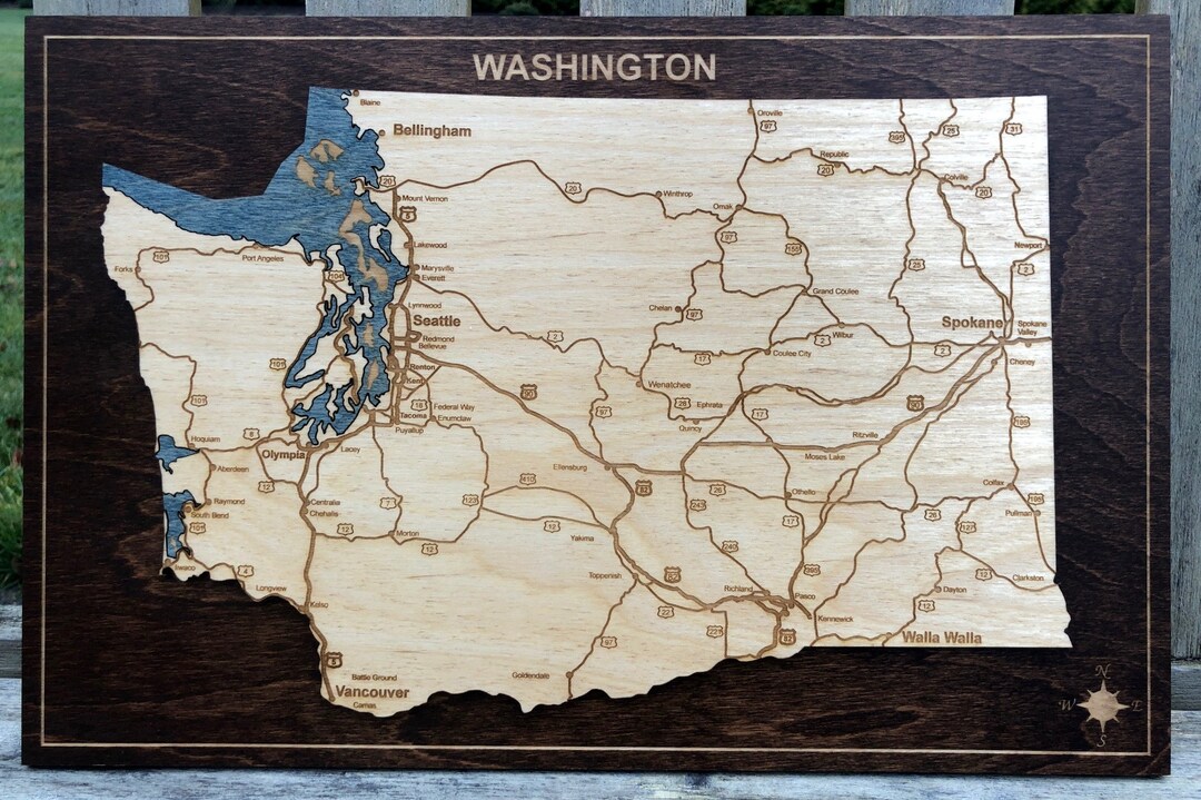 Washington State Map Wall Plaque / 3D Layered Wood / Hand Drawn, Laser ...