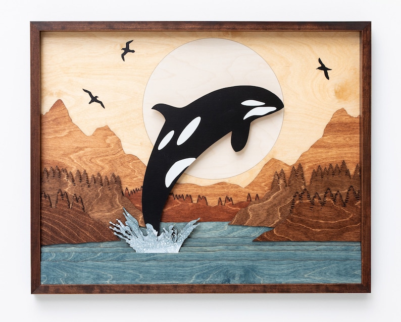 3D Orca Whale Wood Shadow Box, Pacific Northwest Ocean Scene - Etsy