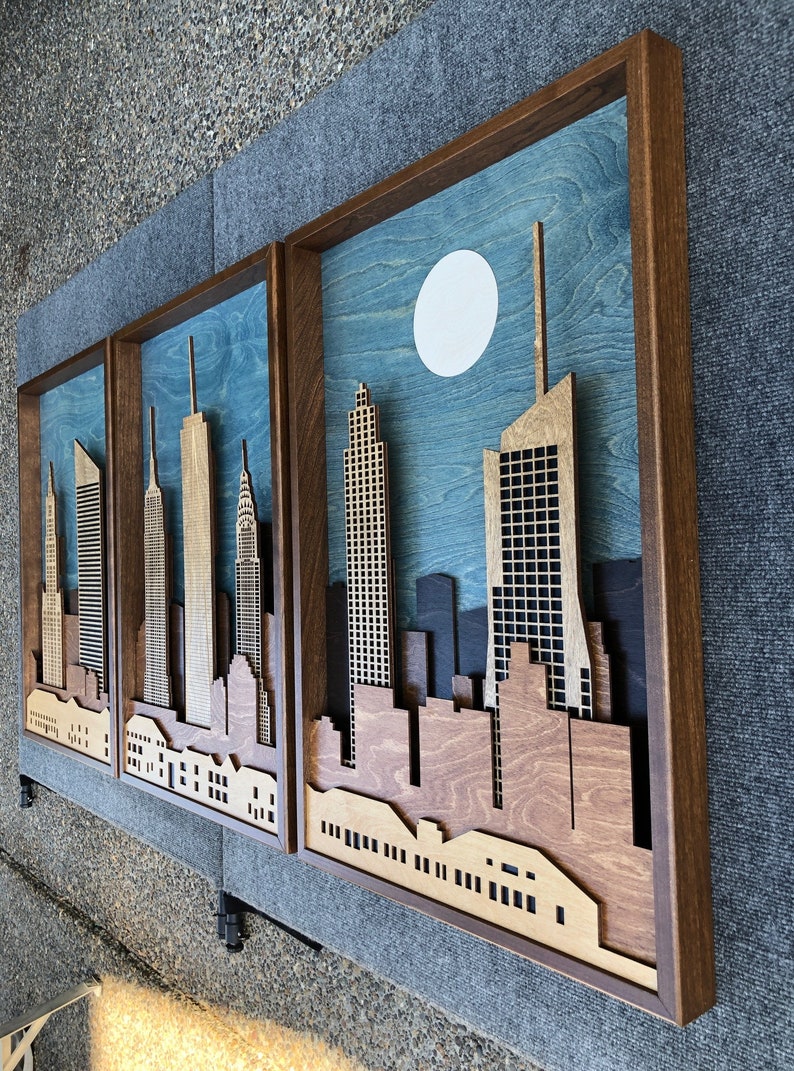 New York City Skyline 3D Wood Shadow Box Tríptico / Corte - Etsy España