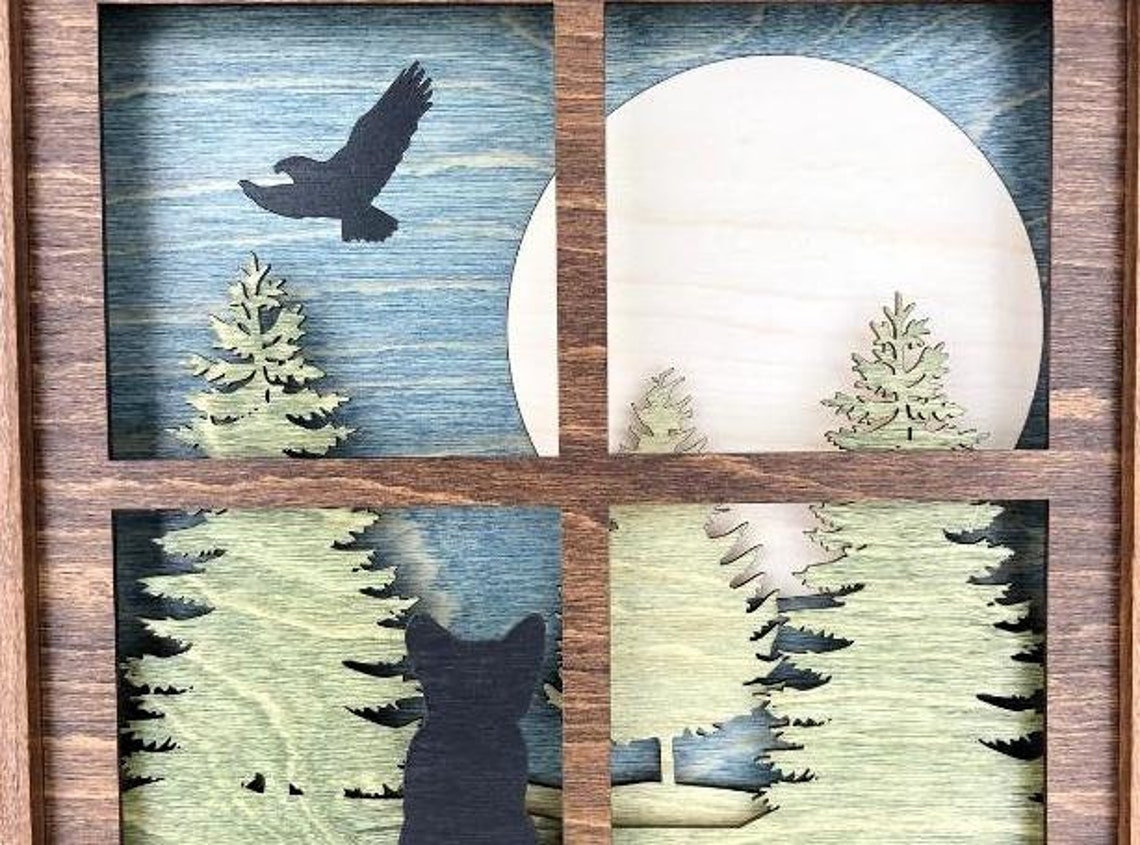 Black Cat in Window 3D Wood Shadow Box Handcrafted Scene / | Etsy