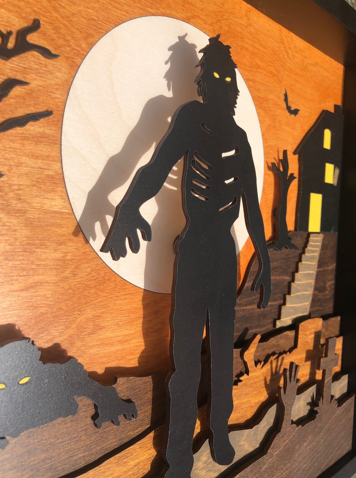 Zombies Halloween 3D Wood Shadow Box Scene / Cemetery / - Etsy