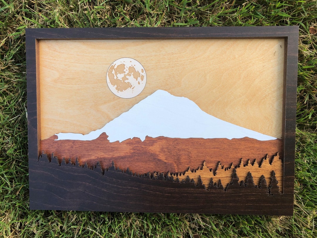 Mount Hood, Oregon / 3D Shadow Box Wood Scene / Laser Cut, Inlaid ...