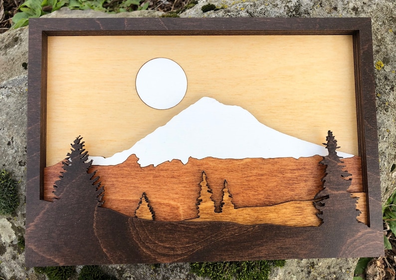 Mount Hood Oregon / 3D Shadow Box Wood Scene / Laser Cut - Etsy