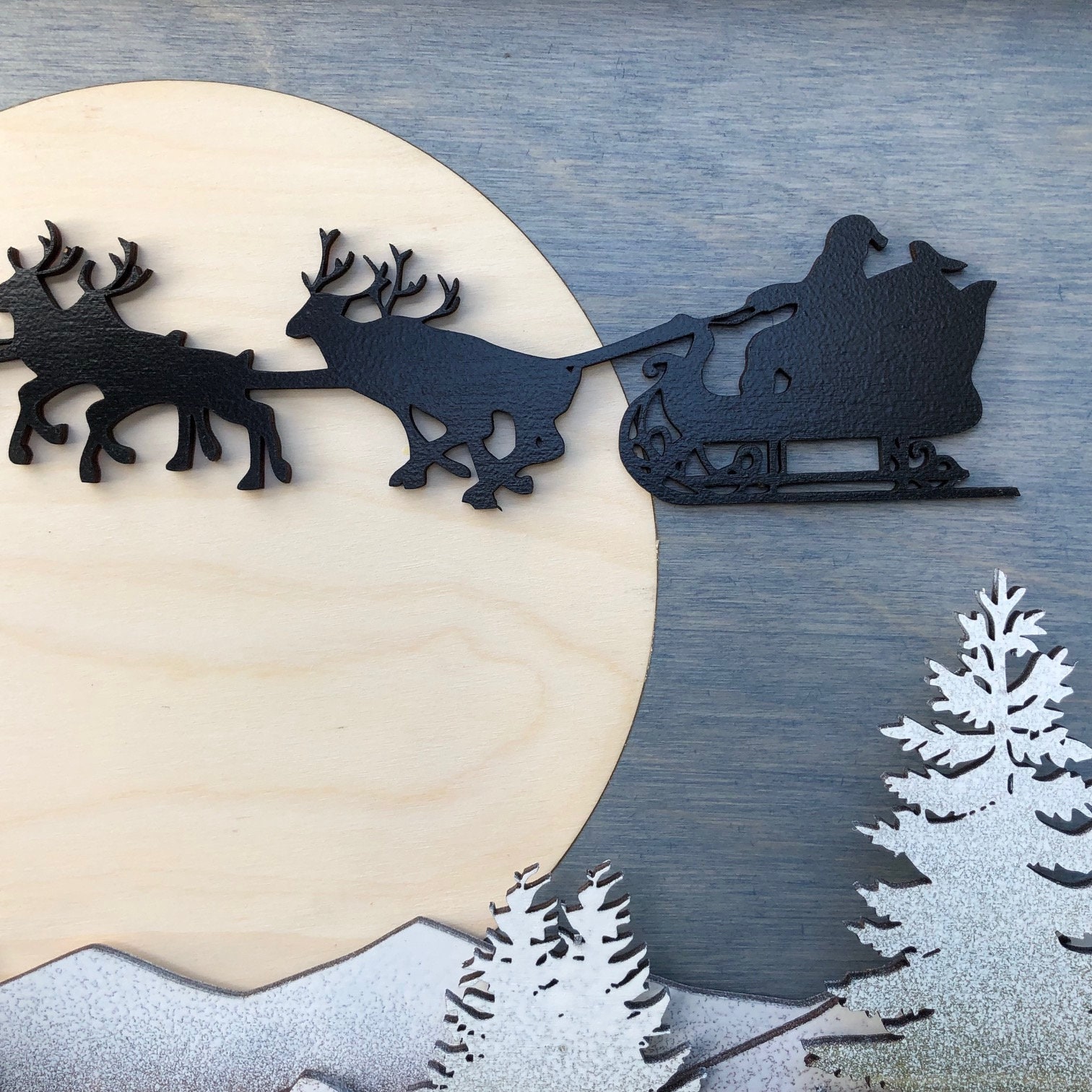 Santa Sleigh and Reindeer Christmas 3D Wood Shadow Box Scene - Etsy