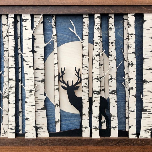 Deer in Birch Forest 3D Wood Shadow Box Scene / Intricately - Etsy