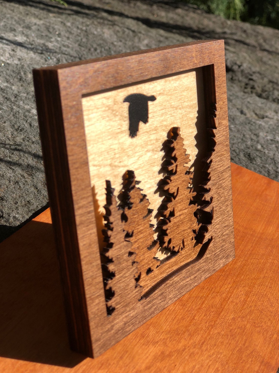 Raven Crow Bird in Forest 3D Wood Shadow Box 4x4 | Etsy