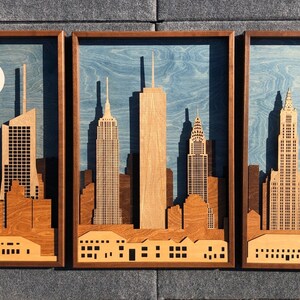 New York City Skyline 3D Wood Shadow Box Tríptico / Corte | Etsy