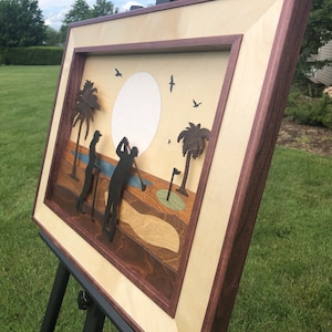 Golfers 3D Wood Shadow Box Scene Inlaid, Etched / Golfing / Water ...