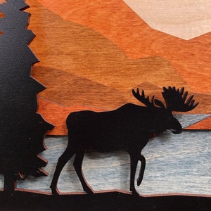 Moose in Forest by Lake Mountains / 3D Solid Wood Shadow Box | Etsy