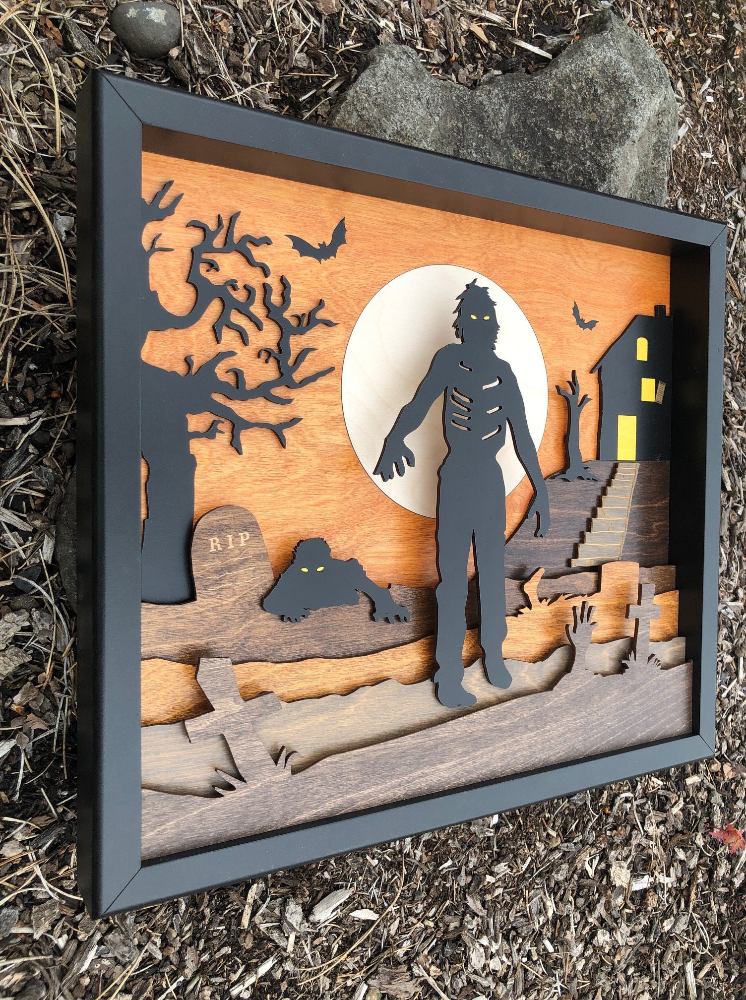 Zombies Halloween 3D Wood Shadow Box Scene / Cemetery / - Etsy