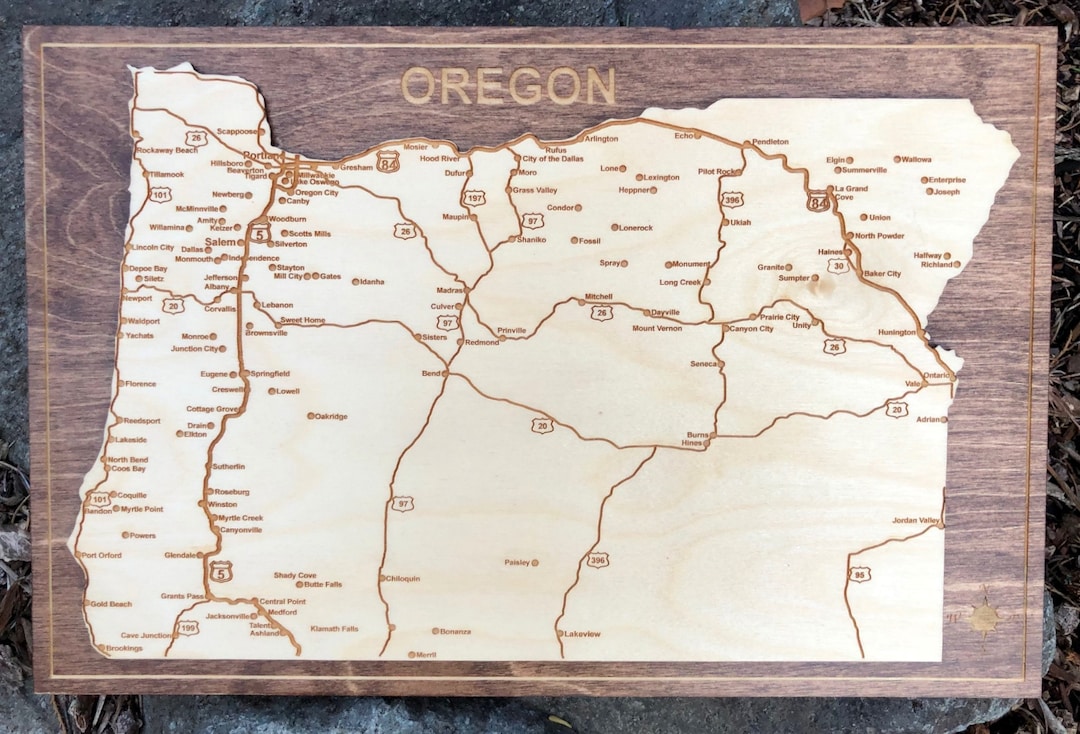 Oregon State Map Wall Plaque / 3D Layered Wood / Hand Drawn, Laser Cut ...