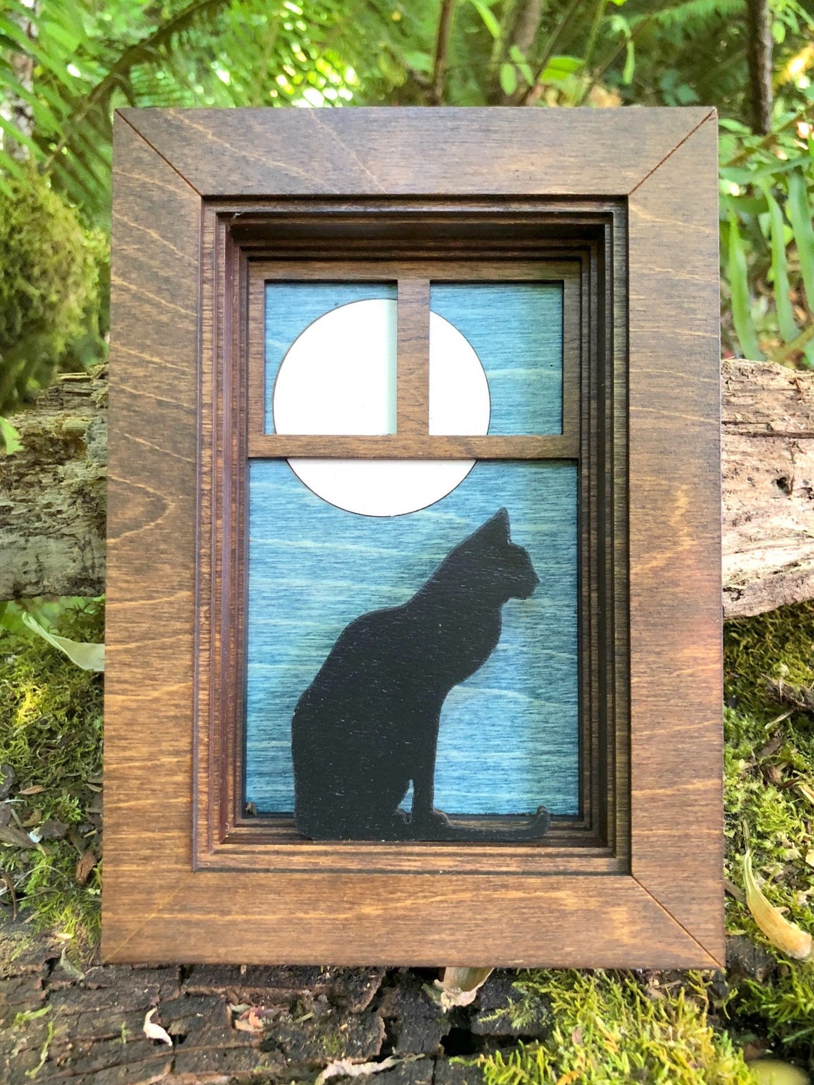 Black Cat in Moonlight Window 3D Wood Shadow Box / by - Etsy