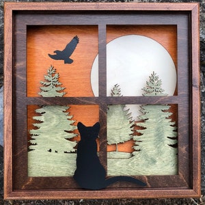 Black Cat in Window 3D Wood Shadow Box Handcrafted Scene / - Etsy