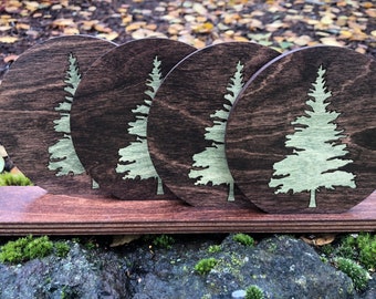 4 Wood Coasters tree Stump in Mahogany 4-pack - Etsy