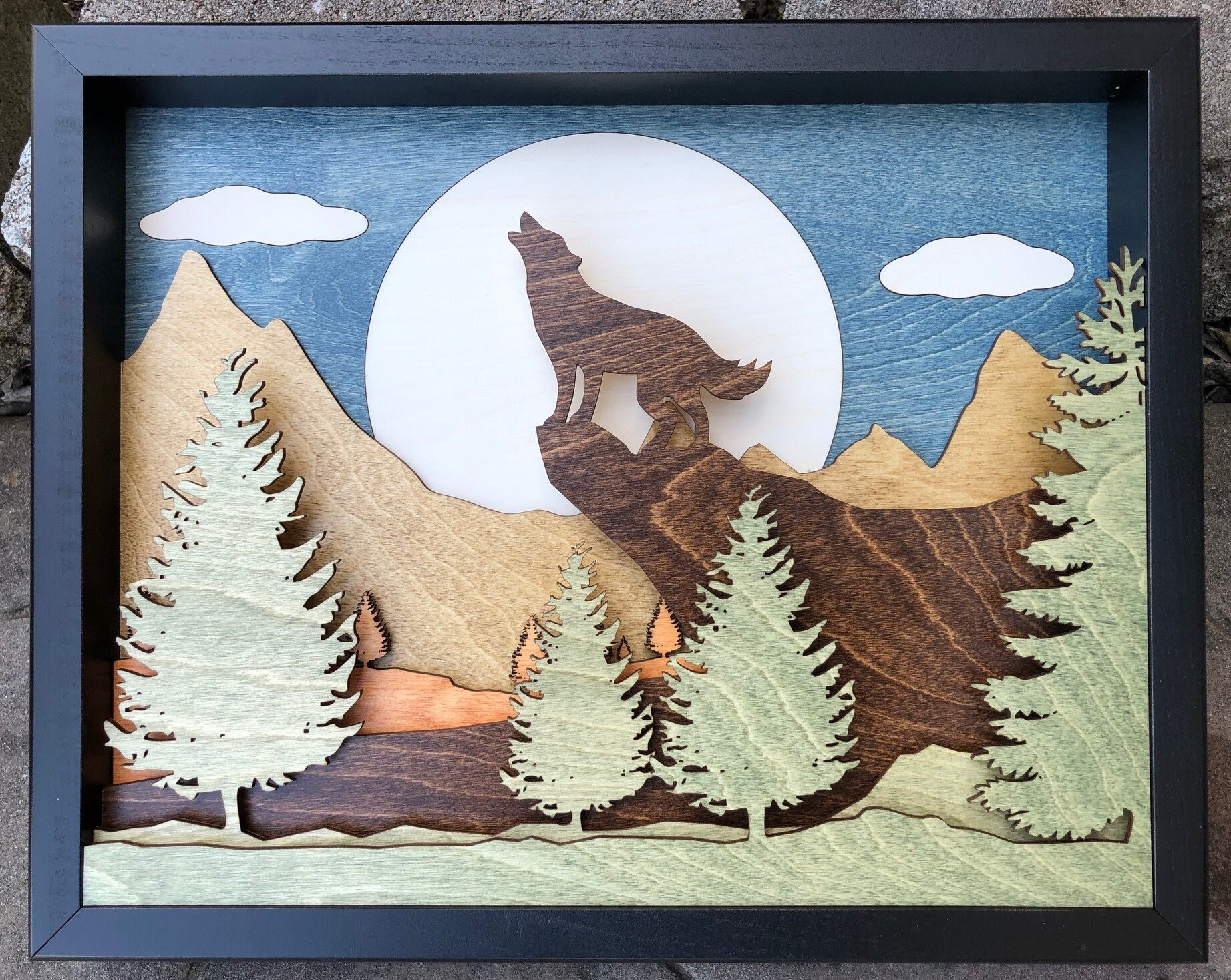 Howling Wolf 3D Wood Shadow Box / Laser Cut and Inlaid / | Etsy