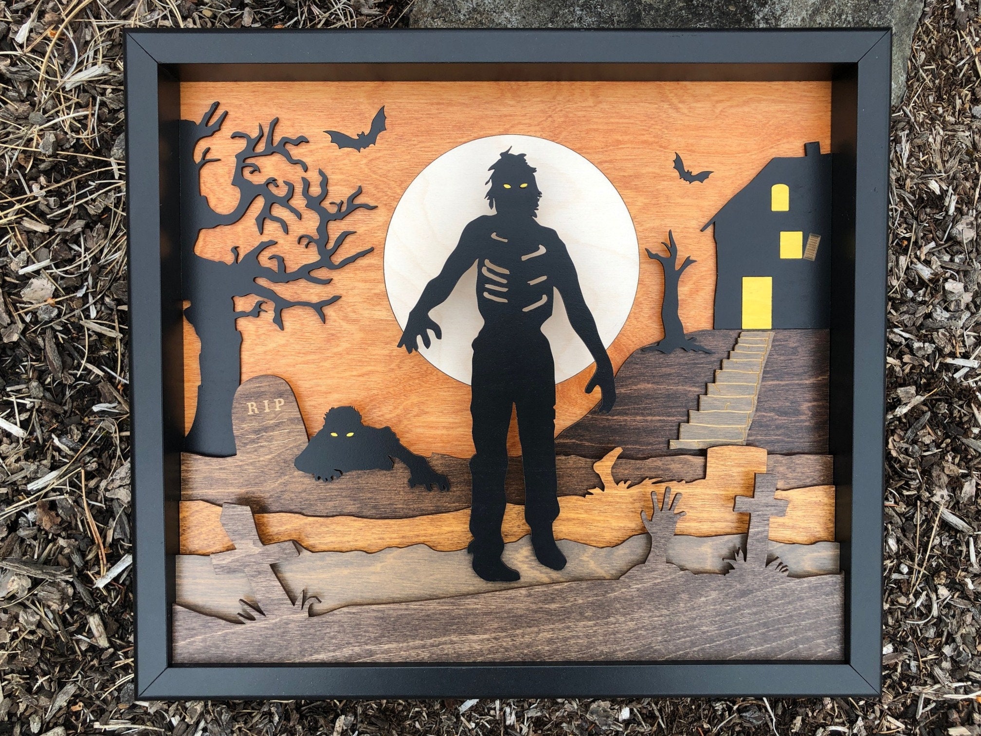 Zombies Halloween 3D Wood Shadow Box Scene / Cemetery / | Etsy