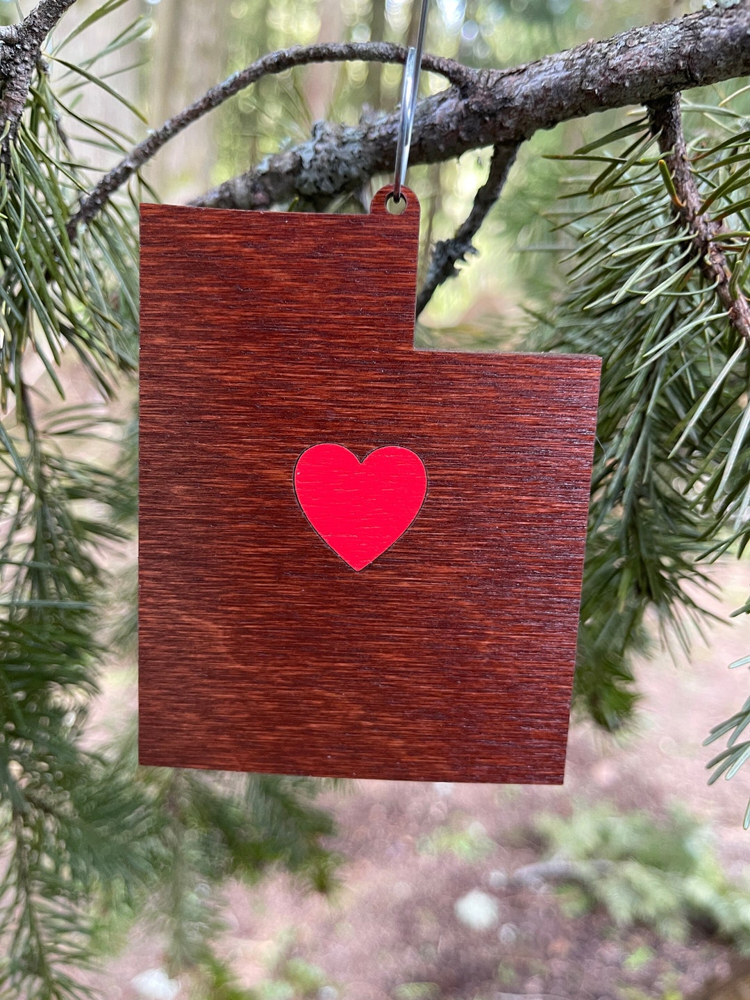 Utah Wood Ornament With Inlaid Red Heart, Laser Cut State Shape - Etsy